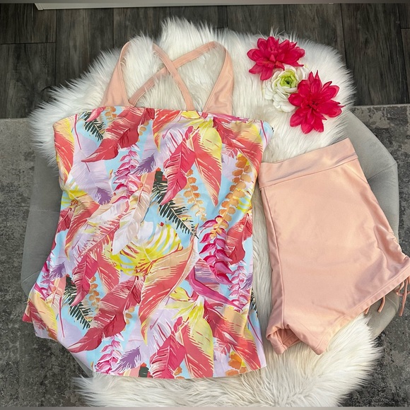 Swim | Floral Tropical Peach Tankini Swimwearswimsuit Set New | Poshmark